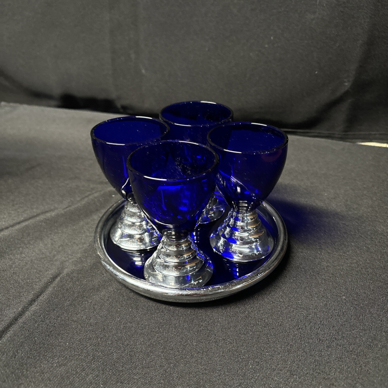 Vintage MCM Deco Cobalt Blue Chase Cocktail Tray Set | eBay