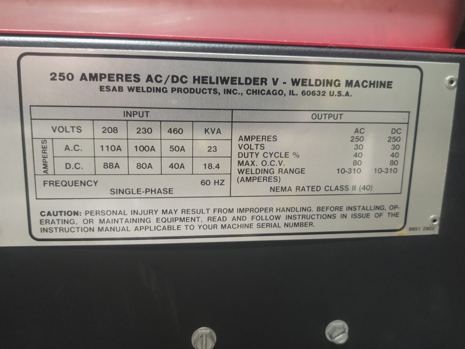 Airco, ESAB, 250 AC/DC Heliwelder V, Square Wave Welder | eBay