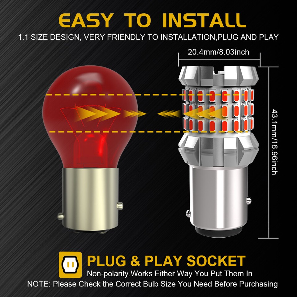 2x LED Brake Stop Tail Light Bulbs Red 1157 7528 2357 2057 12499 BAY15D ...