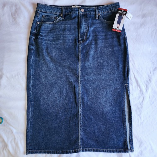 Edited by Remi Bader Women's 14 Side Slit Mid-Shin Length Dark Wash ...