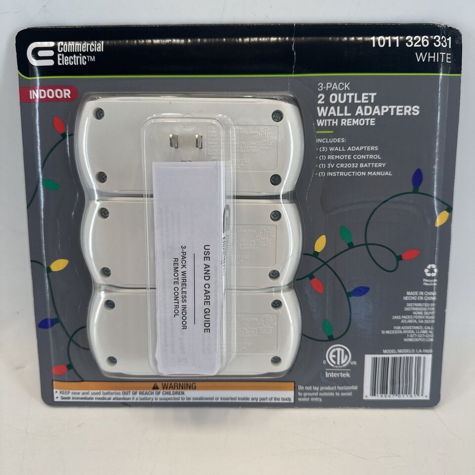 2 Outlet Wall Adapters with Remote Control Wireless Indoor White 3-Pack ...