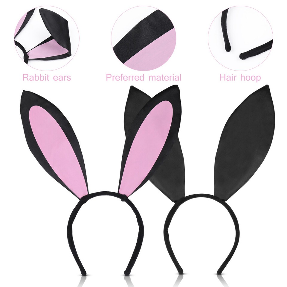 Black Bunny Ears Rabbit Headband Tail Bow Tie Costume Accessory | eBay