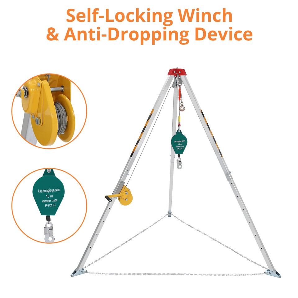 1200LBS Confined Space Tripod Kit w/ Lifting Winch & Fall Arrester ...