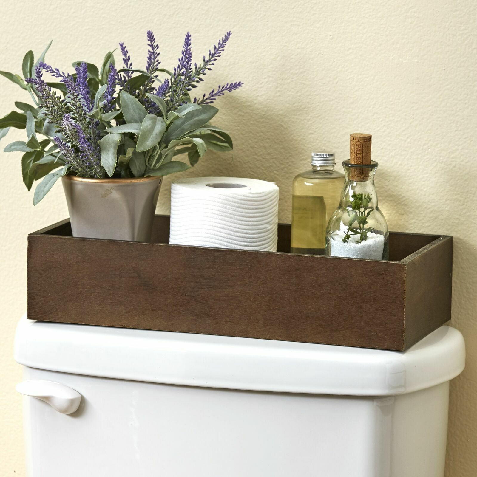 Toilet Tank Topper Tray Wooden Storage Box Boxes Bathroom Bath Decor in ...