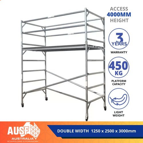 3M Mobile Scaffold Aluminium - Double Bay 450kg - Portable - 2M ...