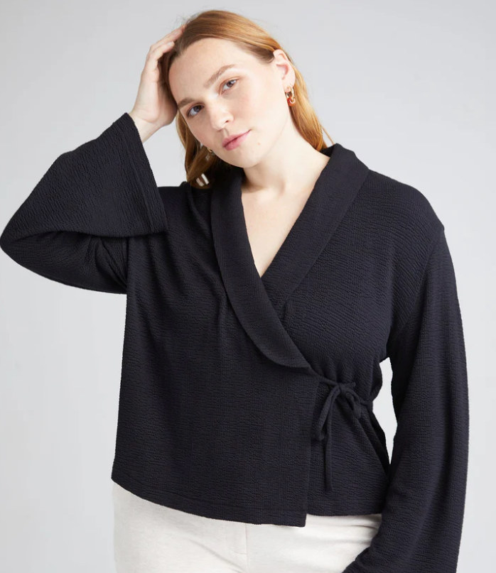 RicherPoorer Women's Bounce Knit Wrap Top Cardigan Black Relaxed Size ...