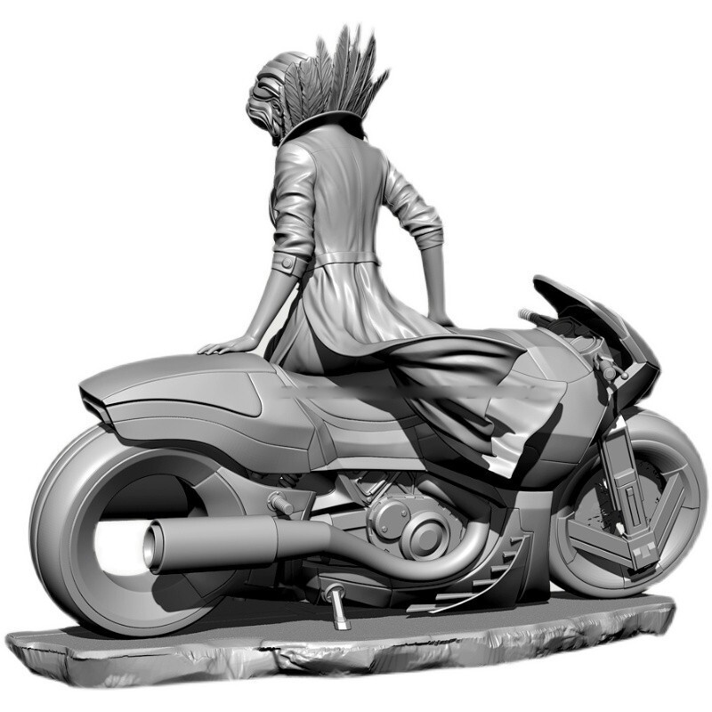 76mm resin figures model Fantasy Motorcycle Female Warrior Unassembled ...