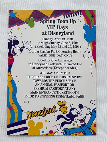 Vintage Special Event 1994 "Spring Toon Up VIP Days At Disneyland ...