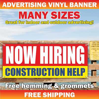 NOW HIRING CONSTRUCTION HELP Advertising Banner Vinyl Mesh Sign Job ...