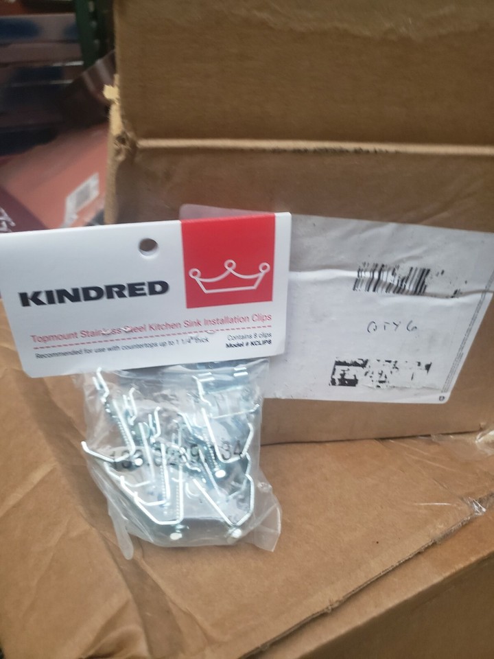 (6 PC CASE / 8 PER PKG) Kindred KCLIP8 Sink Mounting Clips, Stainless ...
