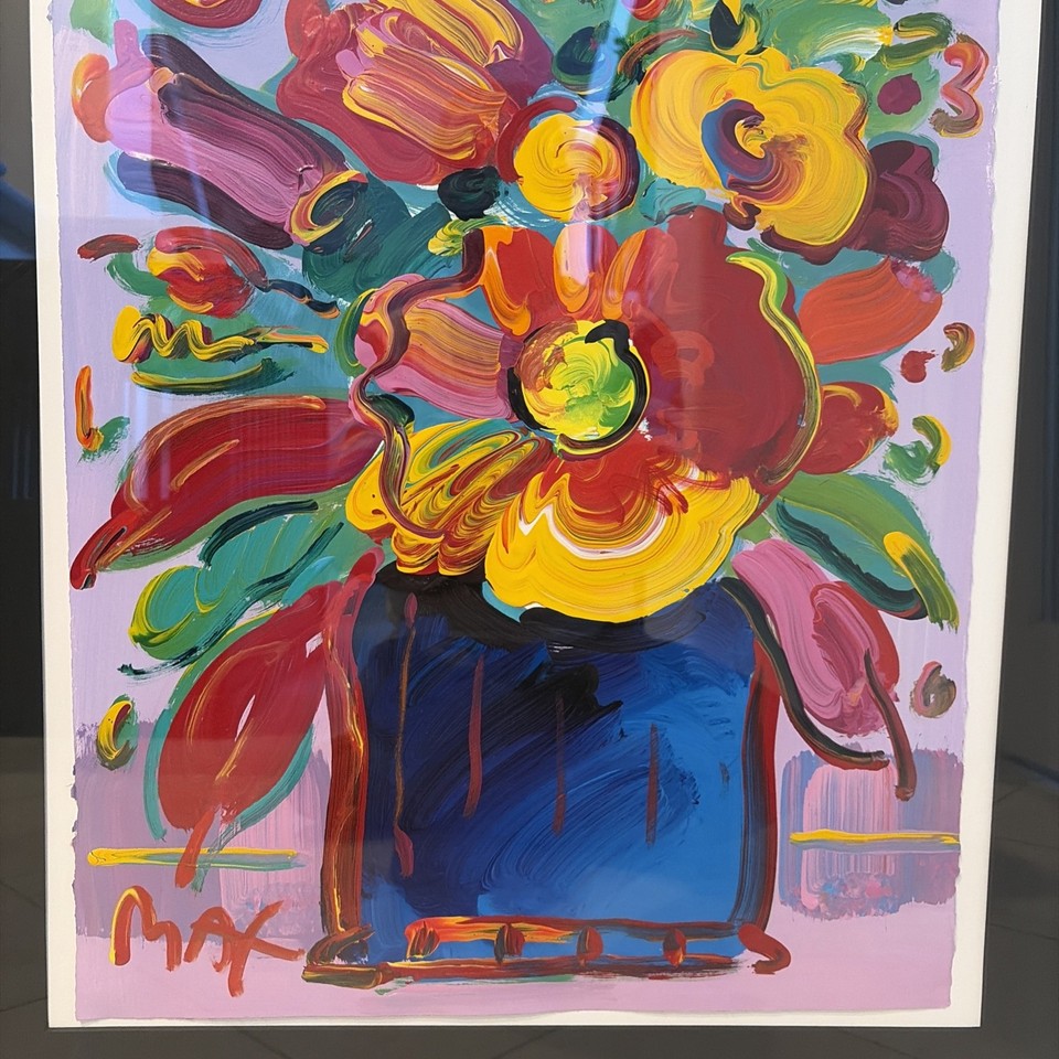PETER MAX Abstract Vase of Flowers. Original Painting and Signed by the ...