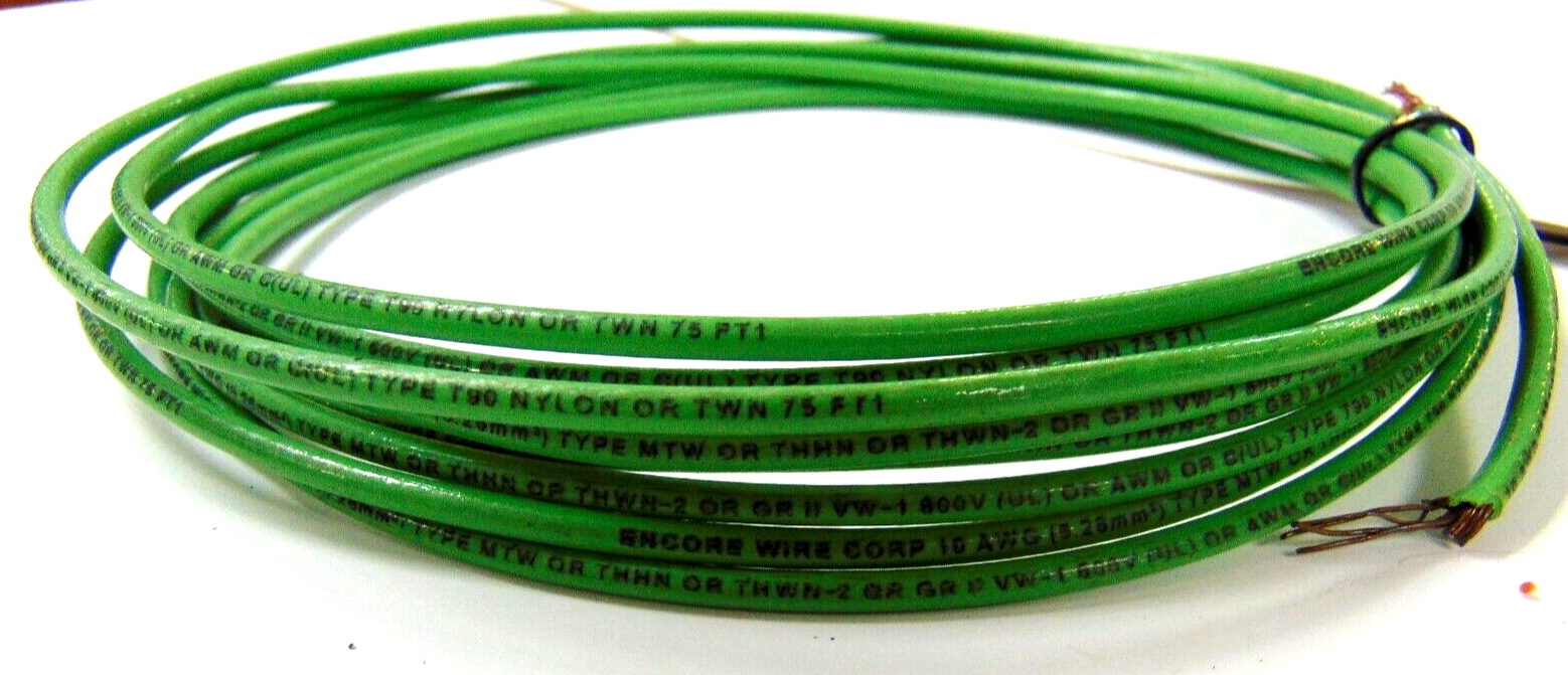 GREEN ENCORE WIRE 10 AWG (5.26MM) 600 VOLT UL TYPE T90 NYLON 16 FT. | eBay