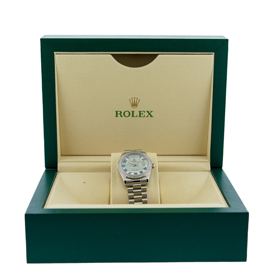 ROLEX Platinum 36mm Day Date President Blue Wave 118206 Box Warranty ...