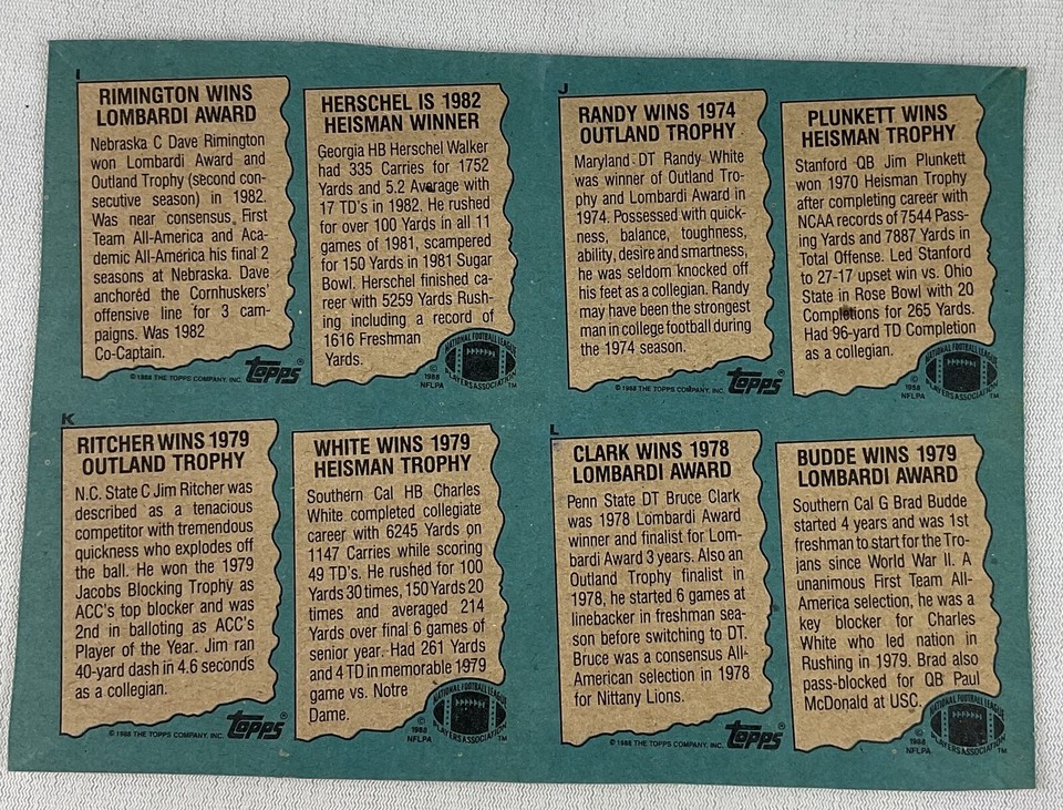 NFL 1988 Topps Box Bottom-HERSCHEL WALKER,Charles White,JIM PLUNKETT ...