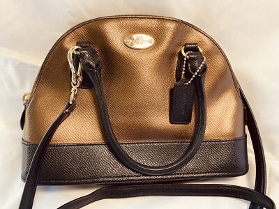 COACH Mini "Cora" Bicolor Metallic Leather Domed Satchel Crossbody Bag ...