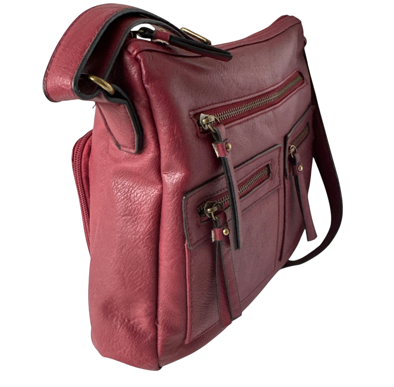 Bueno Burgundy Faux Leather Handbag Purse w/Pockets - 48" Shoulder ...