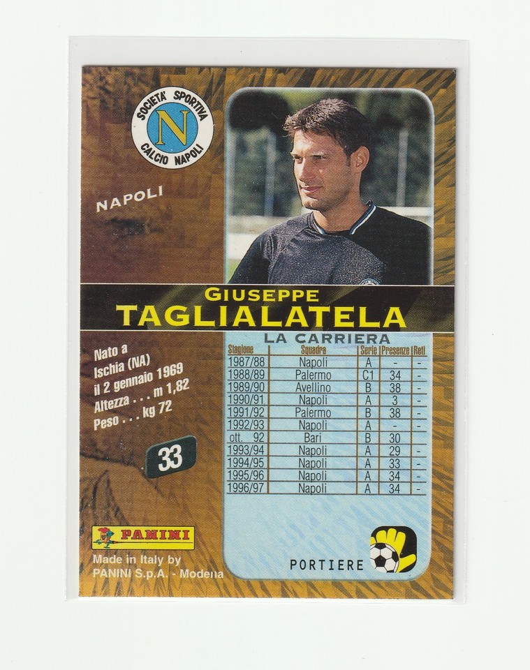 1997-98 PANINI CALCIO CARDS No.33 [ GIUSEPPE TAGLIALATELA ] NAPOLI | eBay