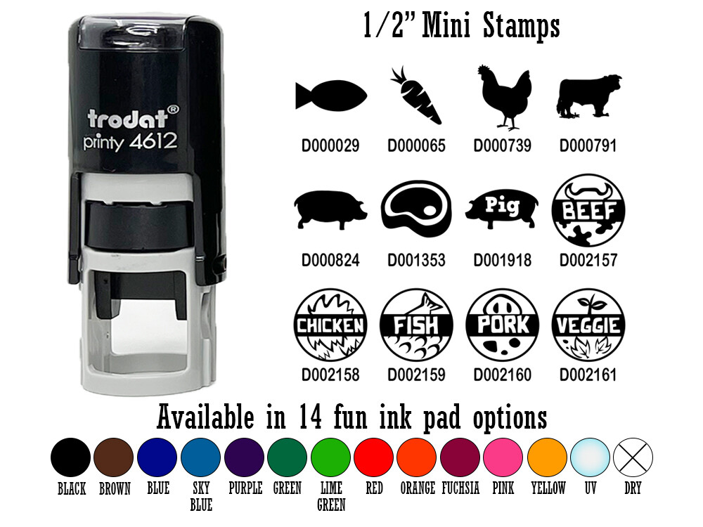 Event Reception Food Labels Beef Chicken 1/2" Self-Inking Rubber Stamp ...