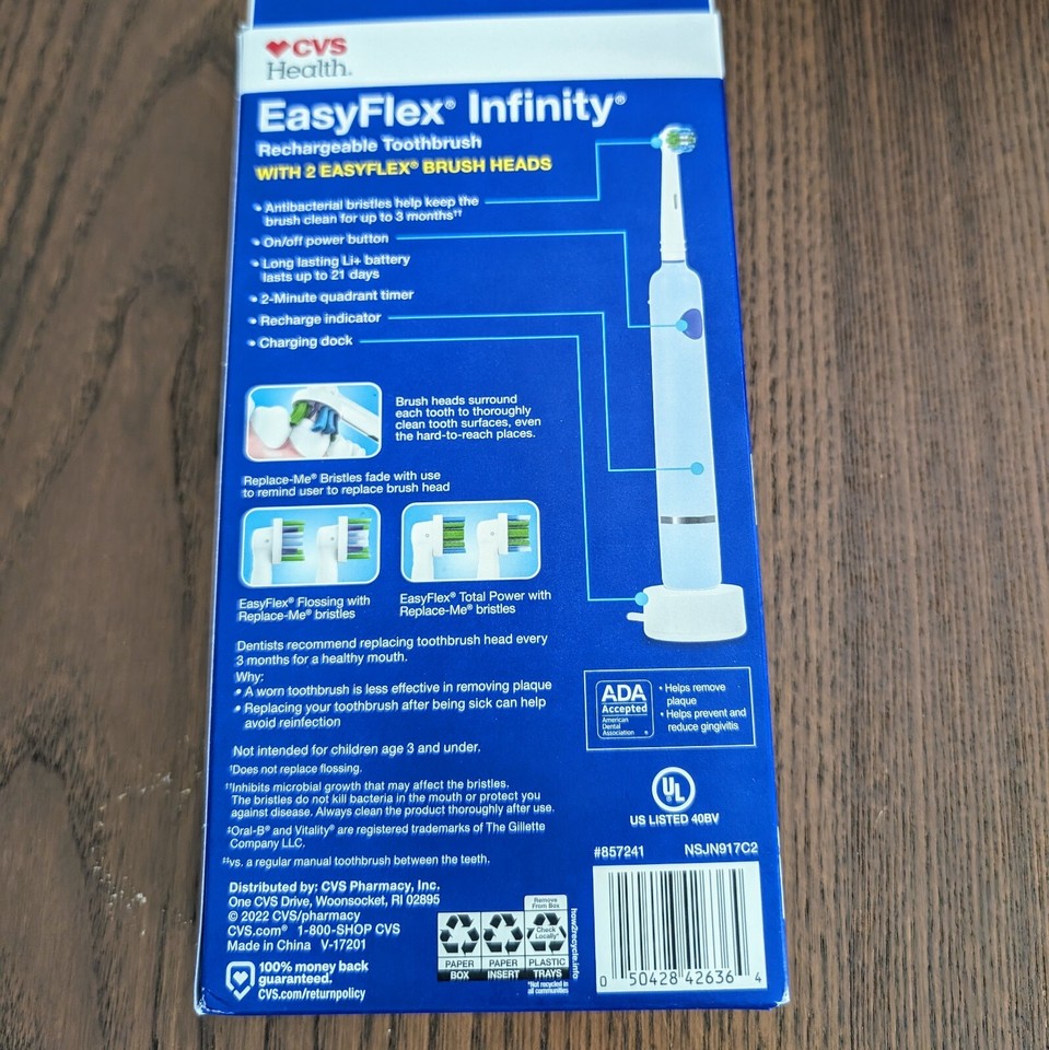 NEW CVS Easy Flex Infinity Rechargeable Toothbrush With 2 EasyFlex ...