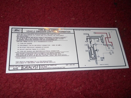 1986 LINCOLN CONTINENTAL TOWN CAR MARK VII 302 ENGINE EMISSIONS DECAL ...