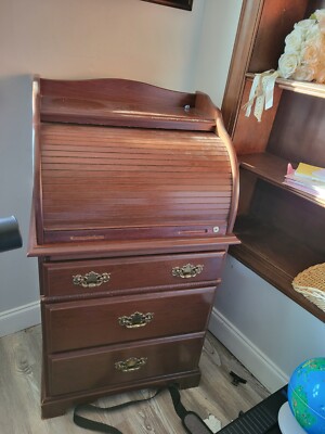 Vintage Roll Top Writing Secretary Desk MultiDrawer - Wood | eBay