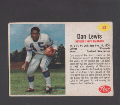 1962 Post Football Card #53 Dan Lewis-Detroit Lions Ex Grade | eBay