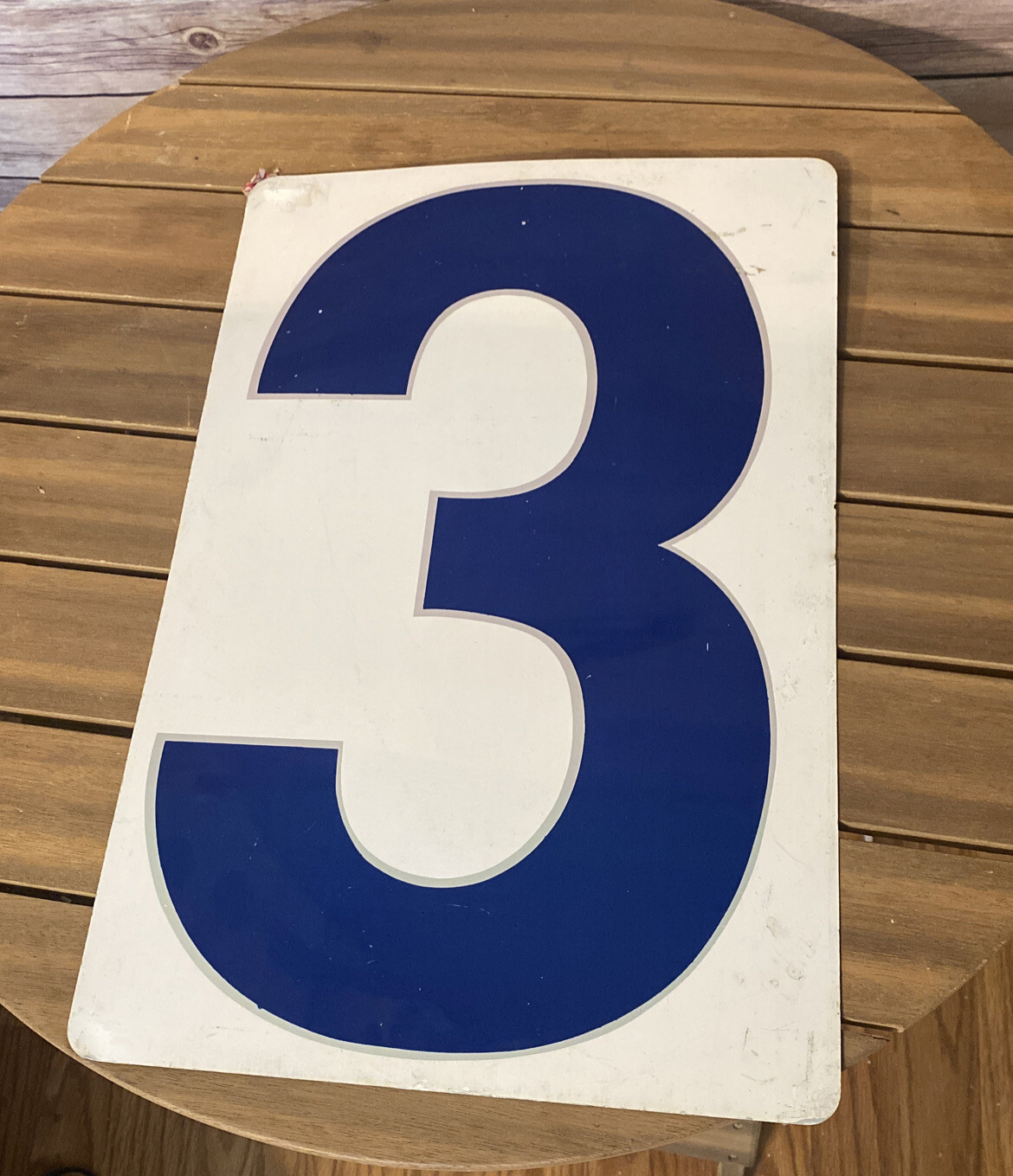 Vintage Metal gas station numbers information street sign white blue-3/ ...