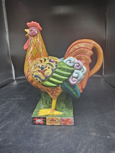 Jim Shore Barnyard Rooster Ceramic Vase Planter Utensil Holder Chicken ...
