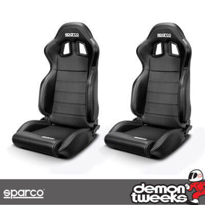 Sparco R100 Sky Faux Leather Performance Reclining Car Seats, Black ...