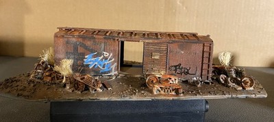 HO Scale Hobo Hideout Boxcar Junk Pile Diorama Custom Built Weathered ...