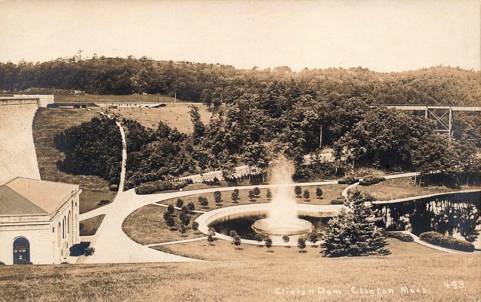 MASSACHUSETTS RPPC REAL PHOTO POSTCARD: AERIAL VIEW FOUNTAIN & DAM ...