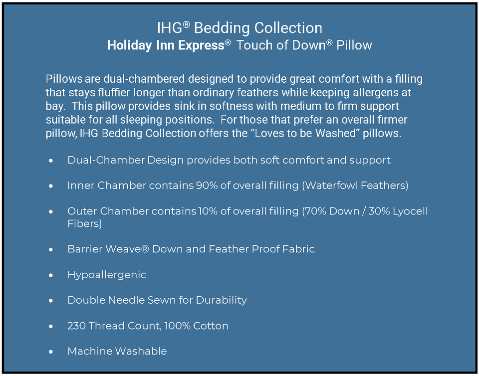 IHG Loves To Be Washed QUEEN SOFT Pillow Featured at IHG Hotels FREE ...