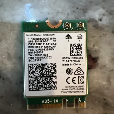 Intel 8265NGW Wireless-AC 8265 802.11ac M.2 Wireless Card + Bluetooth ...