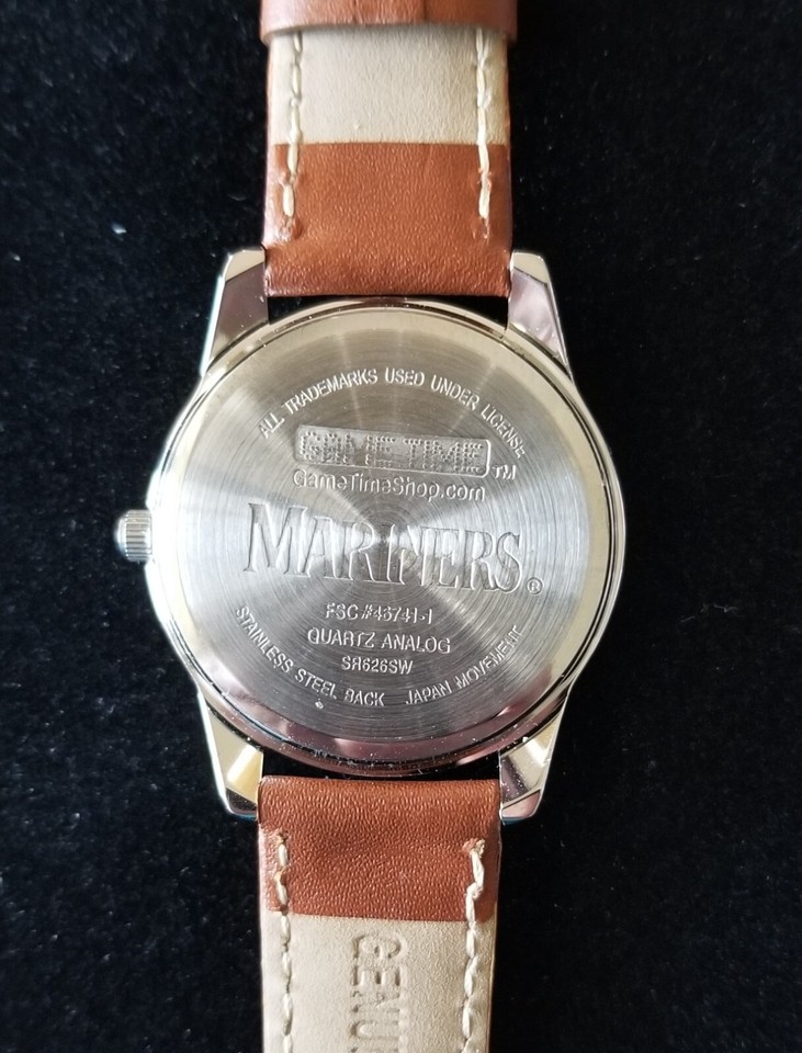 Game Time Silver Tone Seattle Mariners Watch Brown Leather Band 6"-8 ...
