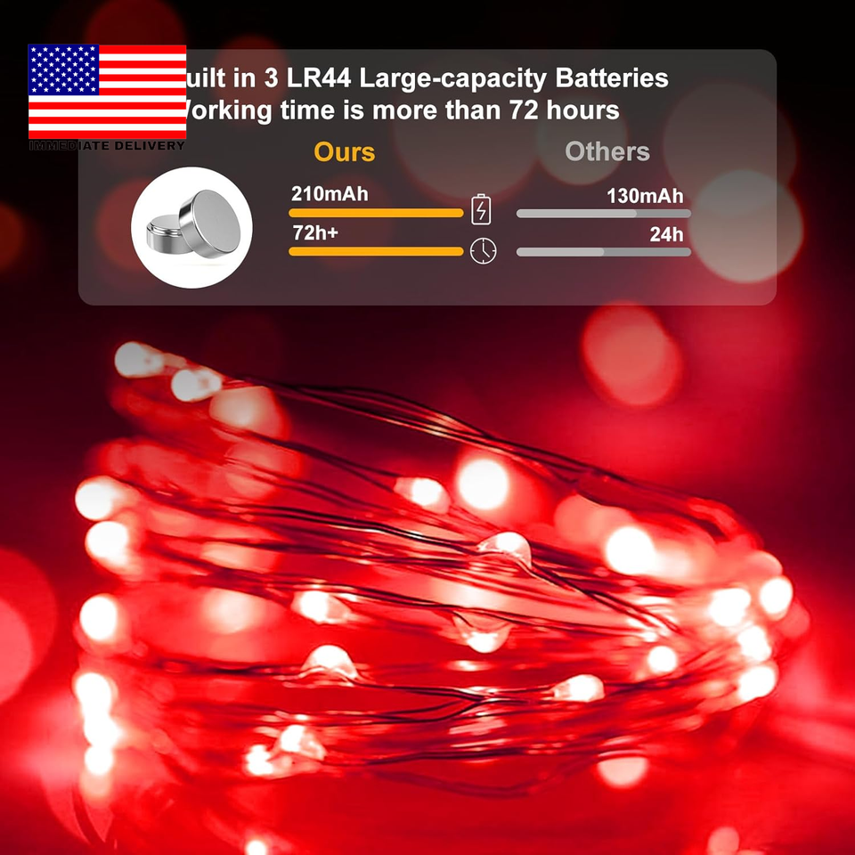 8 Pack Red Battery Operated String Lights - 7Ft Waterproof Fairy Lights ...