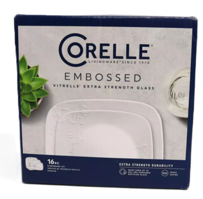 NEW Corelle Cherish Embossed Square 16 Piece Dinnerware Set, Service ...