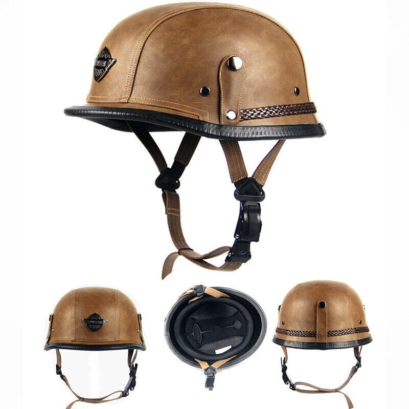 Vintage German Style Motorcycle Half Helmet Scooter Leather Helmet Moto ...