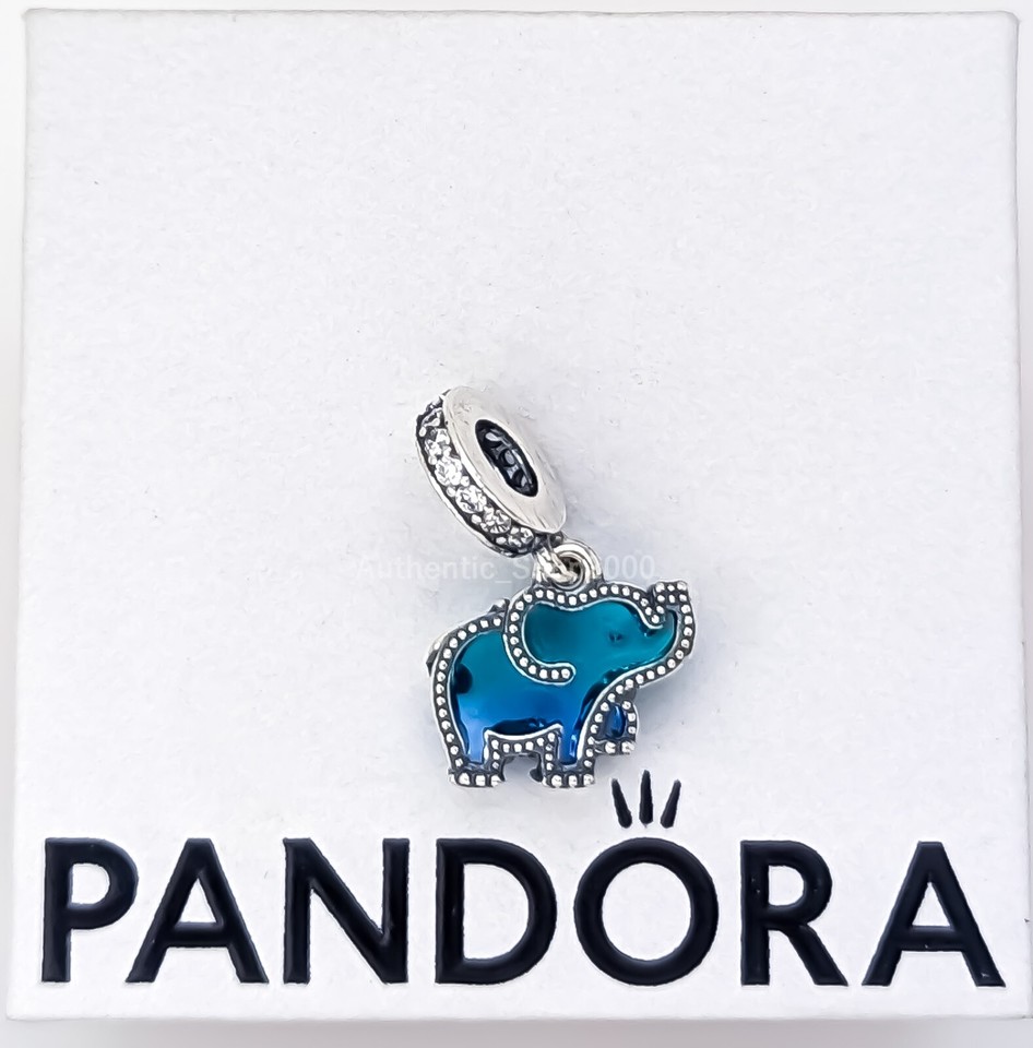 New 100% Authentic PANDORA 925 Blue Murano Glass Elephant Dangle Charm ...