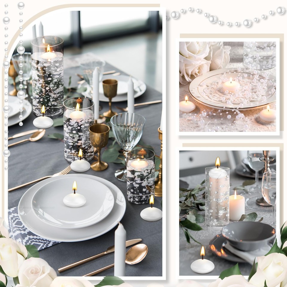 40 Pcs White Wedding Floating Candles Pearl Strings for Centerpiece ...
