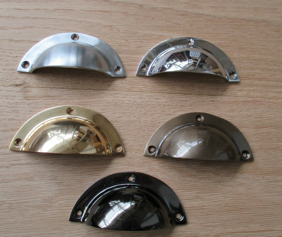Solid brass CUP CUPPED SHELL DRAWER CUPBOARD CABINET DOOR PULL HANDLES ...
