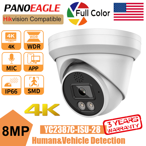 HIK Compatible 4K 8MP ColorVu IP Camera 2Way Audio Full Color POE ...
