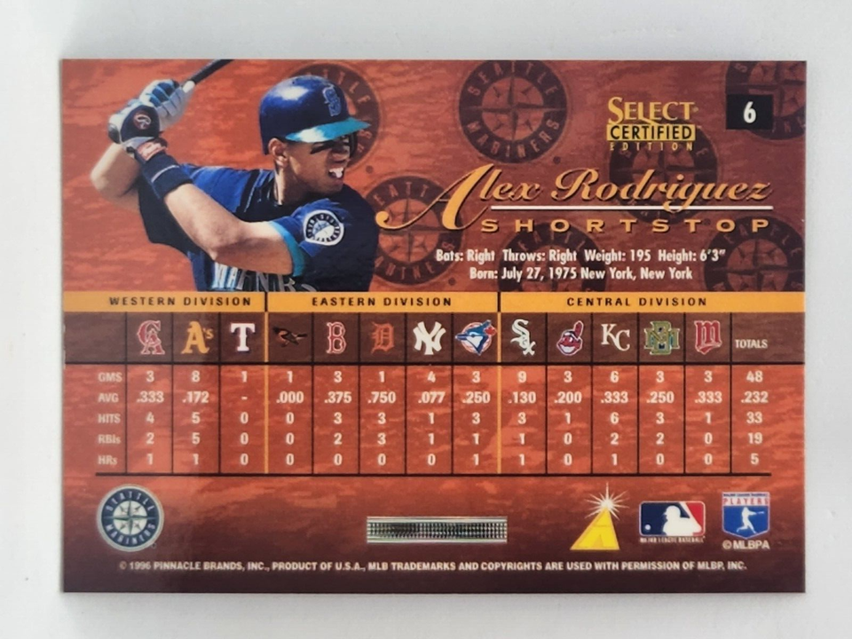 1996 Pinnacle Select Certified Edition #6 - New York Yankees - ALEX ...