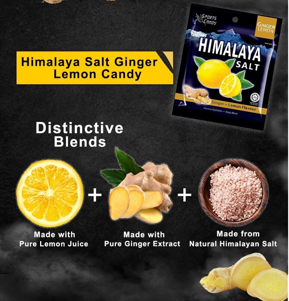Himalaya Salt Sport Candy Ginger Lemon Flavour (15g x 12 packs) 1/2/4 ...