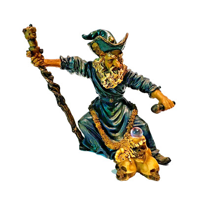 Wizard Warlock with Crystal Ball Orb Statue Figurine Sculpture Fantasy ...