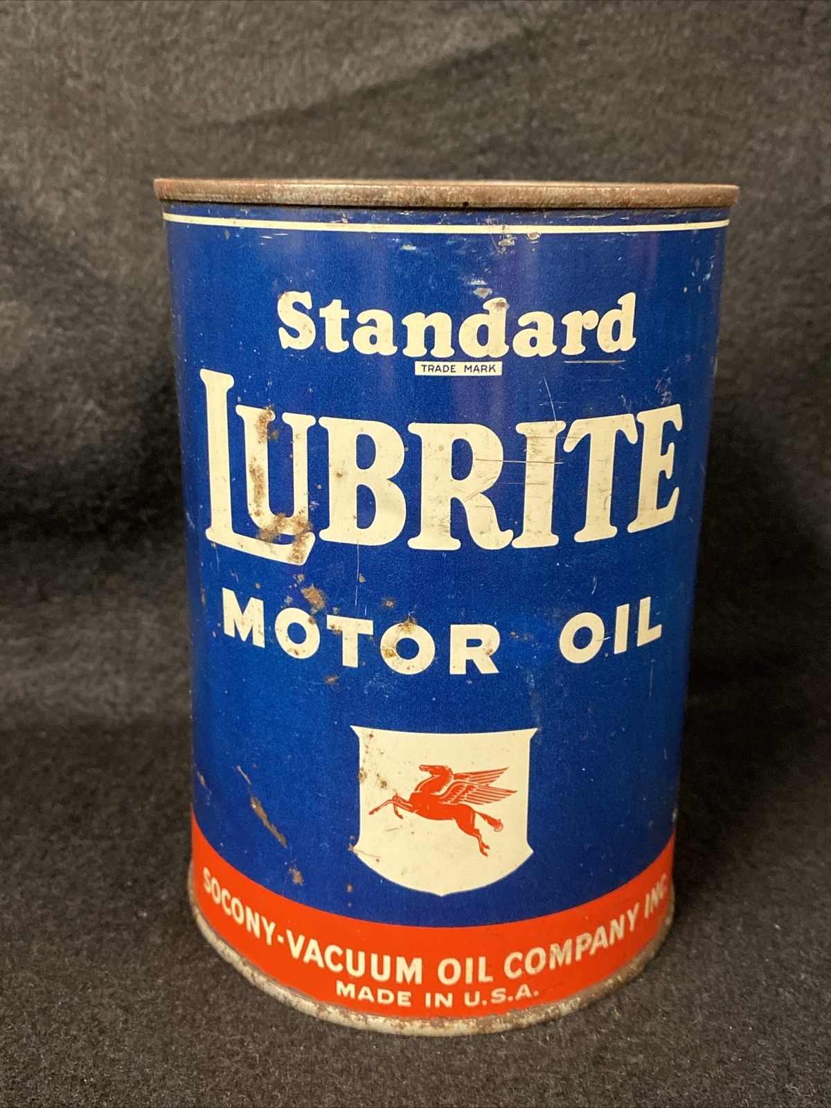 Mobil Socony Standard Lubrite 1 Qt Empty Metal Motor Oil Can Pegasus | eBay