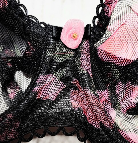 Freya Rose Blossom Bra Black Size 28G Underwired Plunge Balcony Sheer ...