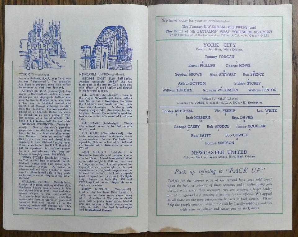 FA CUP SEMI FINAL FOOTBALL PROGRAMME YORK CITY v NEWCASTLE MARCH 1955 ...