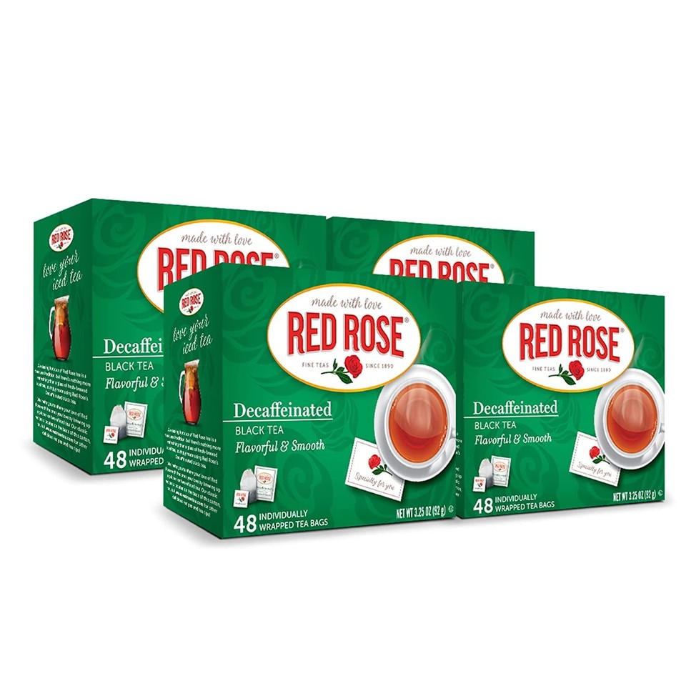 (4 pack) Red Rose Naturally Decaffeinated Black Tea,48 Ct Tea Bags ...