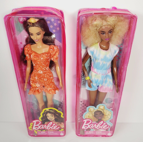 LOT Two (2) NEW 2021 Barbie Fashionistas Brunette Doll #182 & Afro A ...