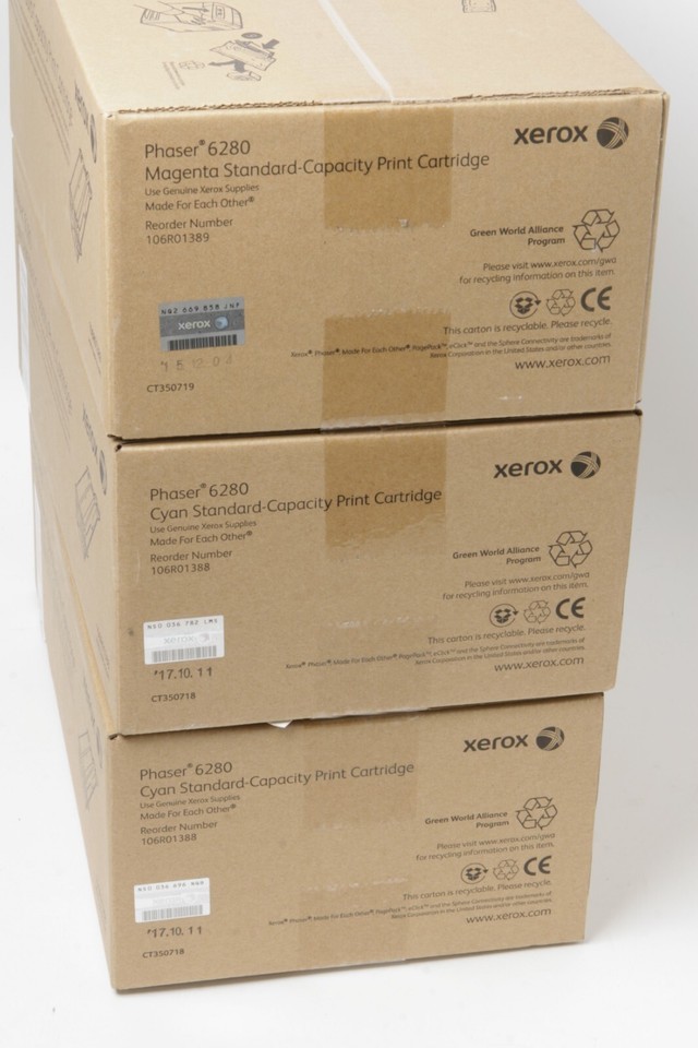 Lot 3 Genuine Xerox Phaser 6280 Standard Capacity Cartridge 2x Cyan 1x ...